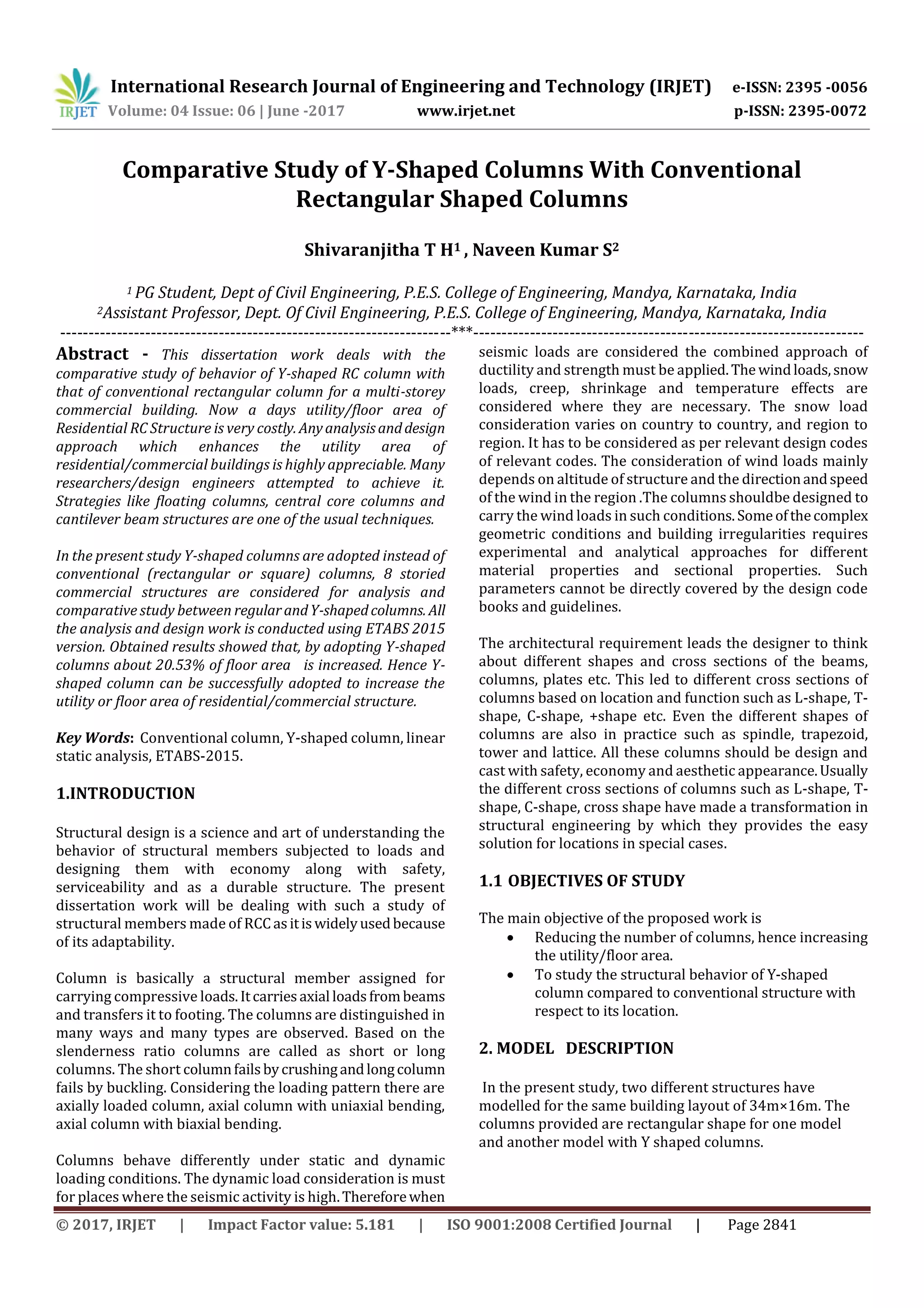 Comparative Study of Y-Shaped Columns with Conventional Rectangular ...