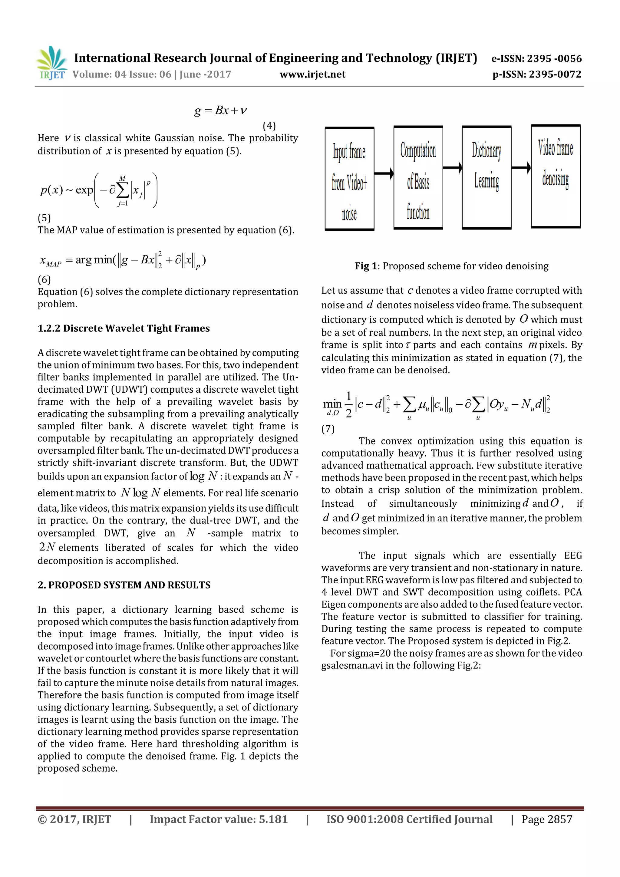 Video Denoising using Transform Domain Method | PDF