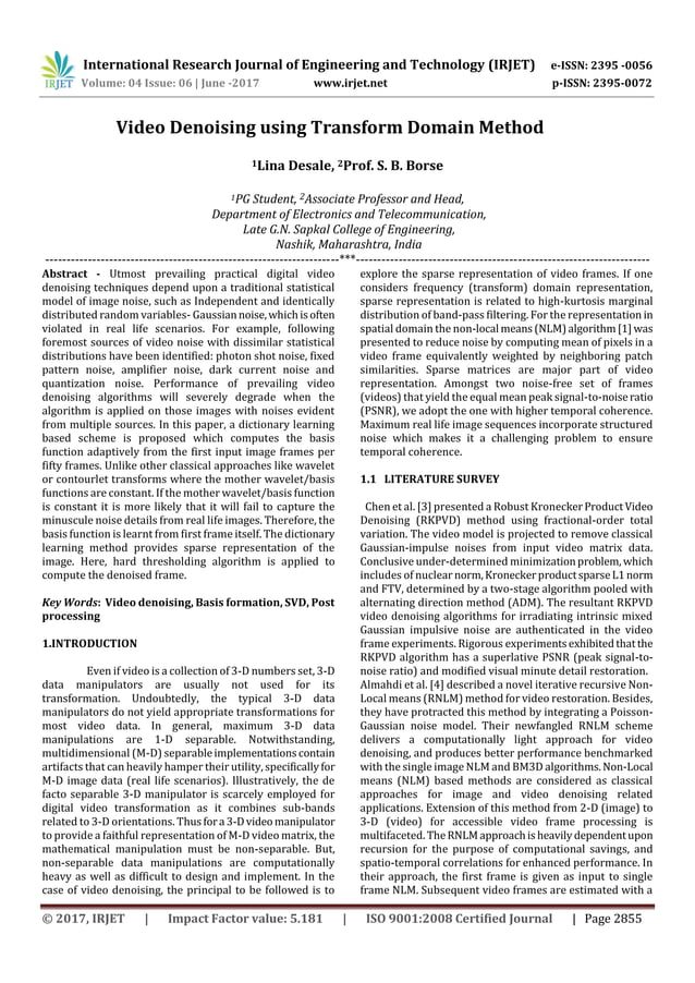 Video Denoising Using Transform Domain Method Pdf 