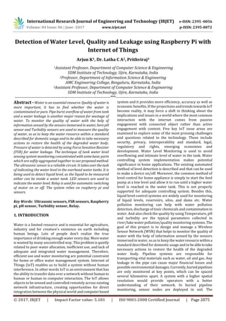 Detection of Water Level, Quality and Leakage using Raspberry Pi with ...