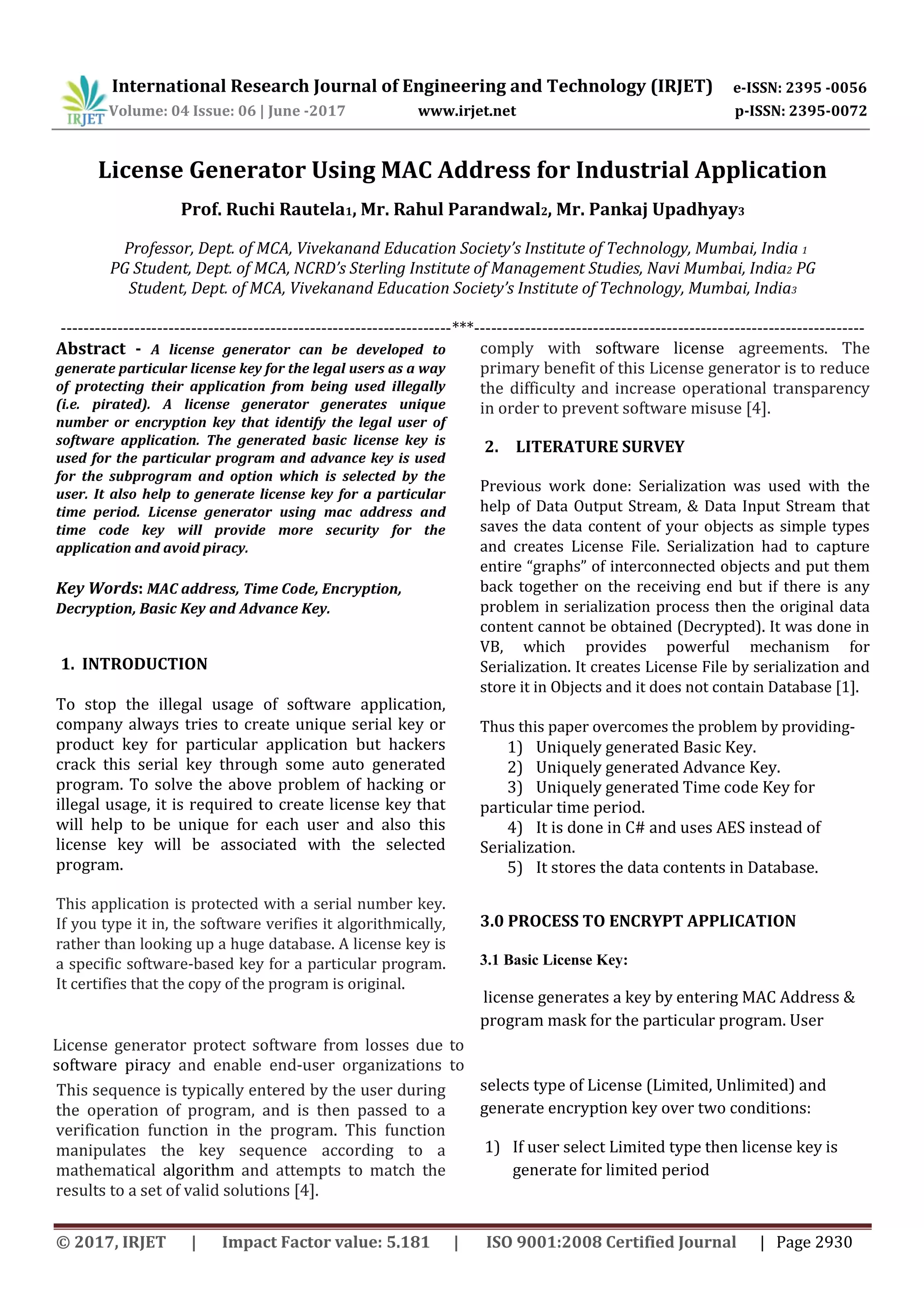 License Generator using MAC Address for Industrial Application | PDF