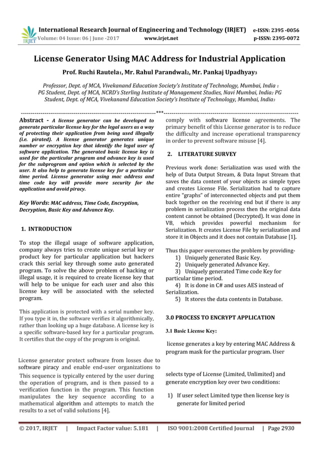 License Generator using MAC Address for Industrial Application | PDF