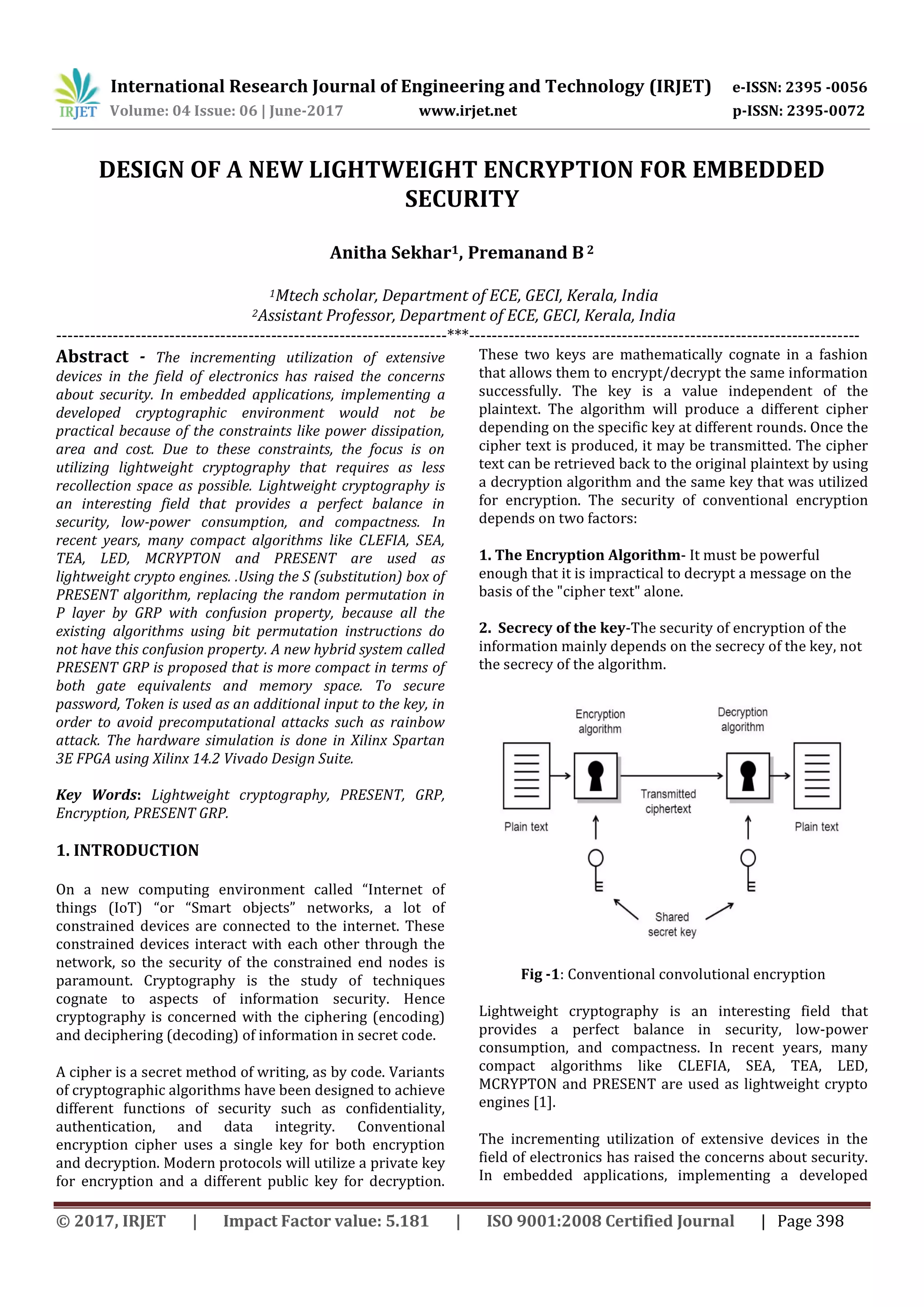 Design of A New Lightweight Encryption for Embedded Security | PDF
