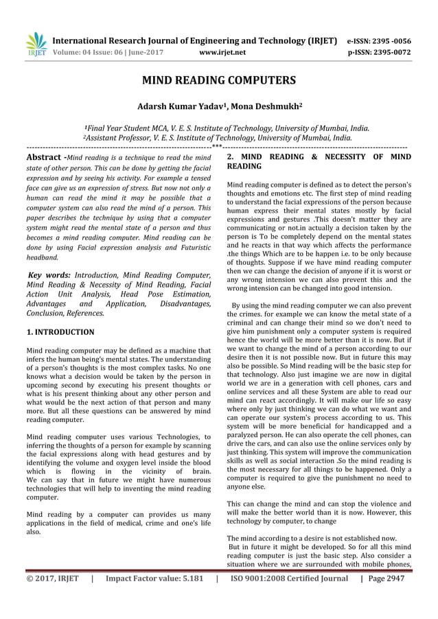 Mind Reading Computers | PDF | Brain and Nervous System Disorders ...