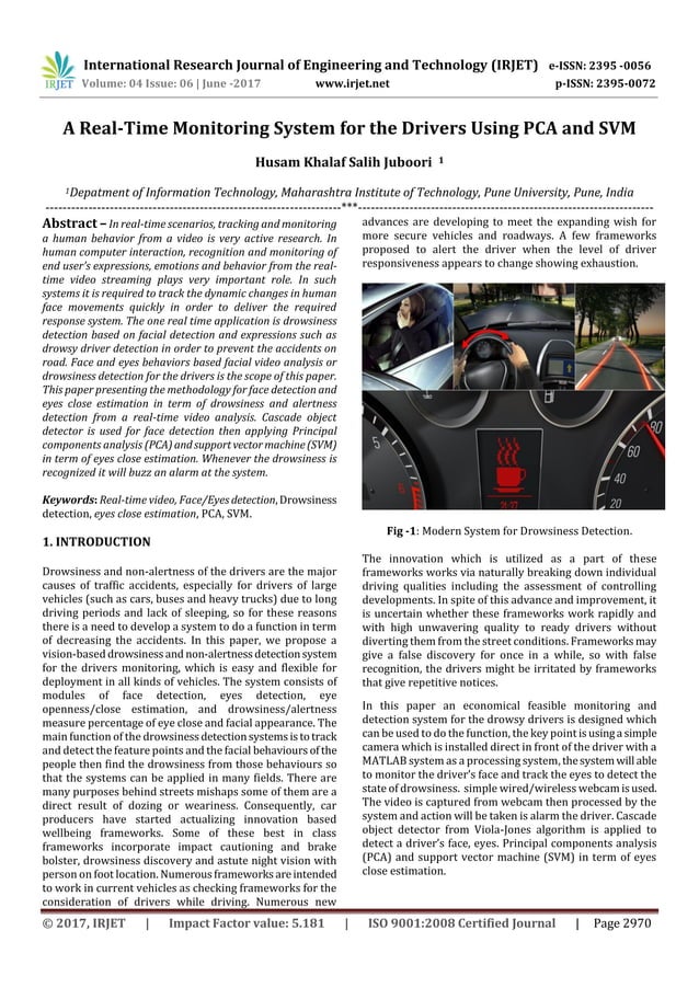 A Real-Time Monitoring System for the Drivers using PCA and SVM | PDF