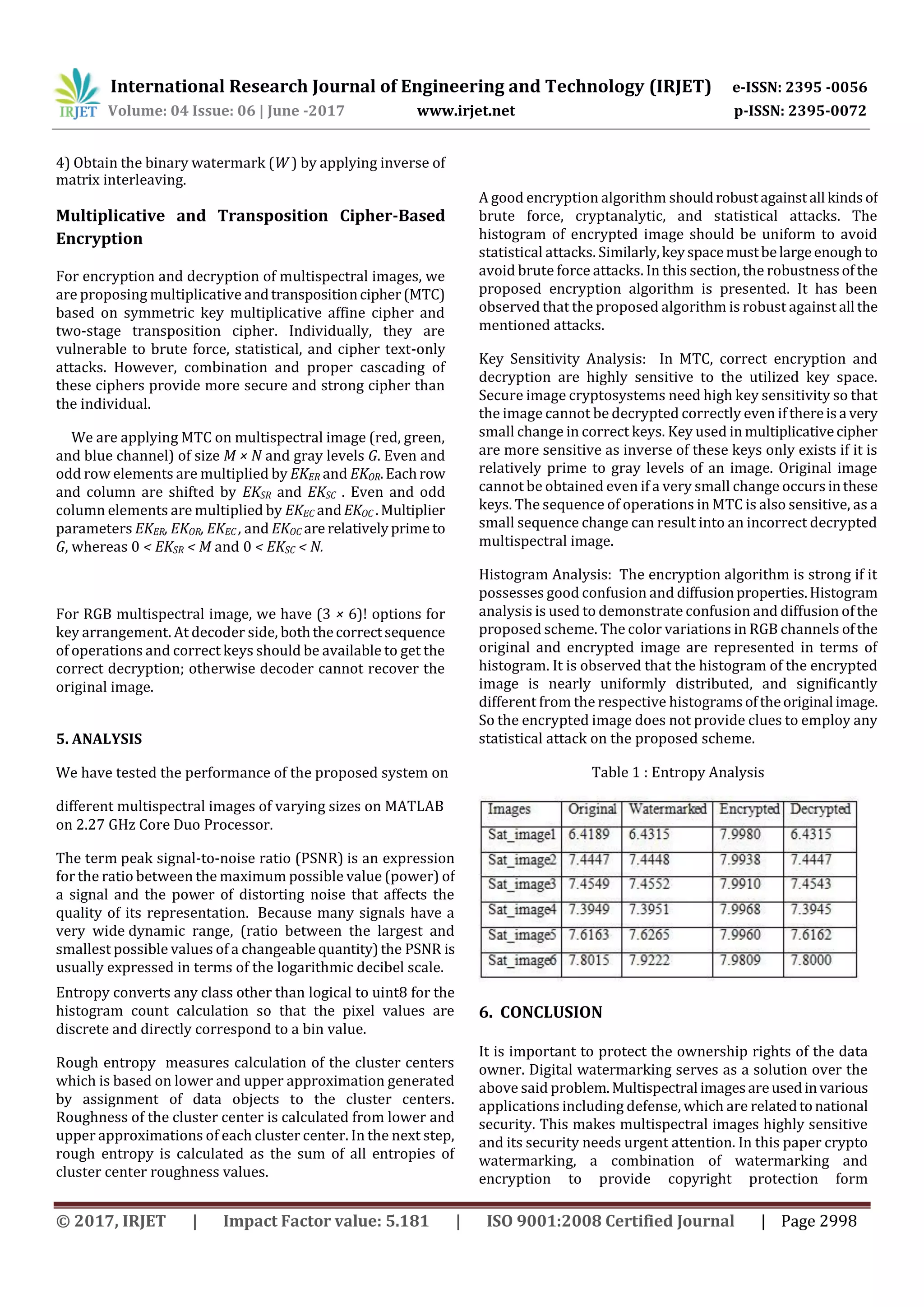 Protection Of Multispectral Images Using Watermarking And Encryption Pdf Internet Computing