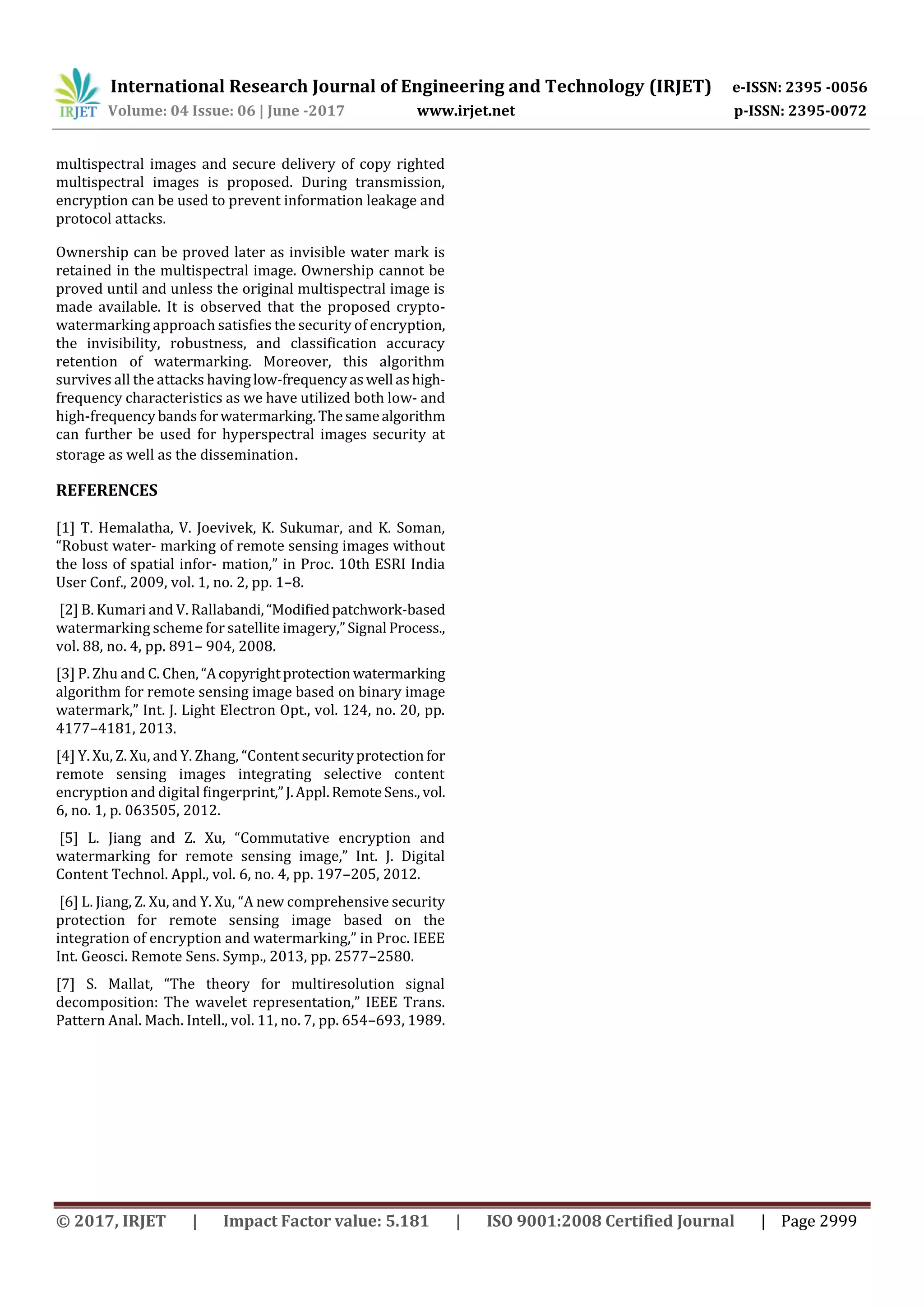Protection of Multispectral Images using Watermarking and Encryption | PDF | Internet | Computing