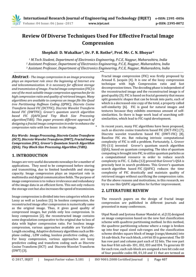 Review of Diverse Techniques Used for Effective Fractal Image Compression | PDF