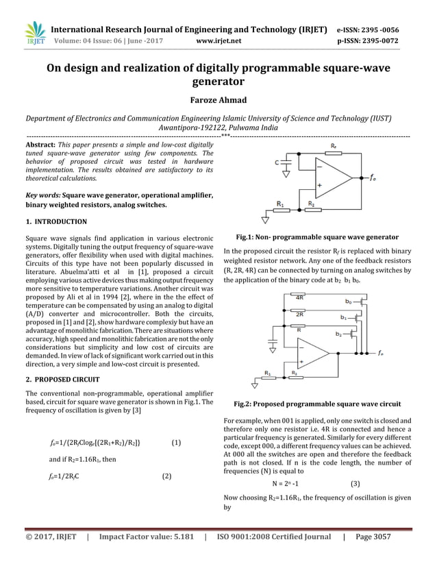 On Design and Realization of Digitally Programmable Square-Wave Generator | PDF