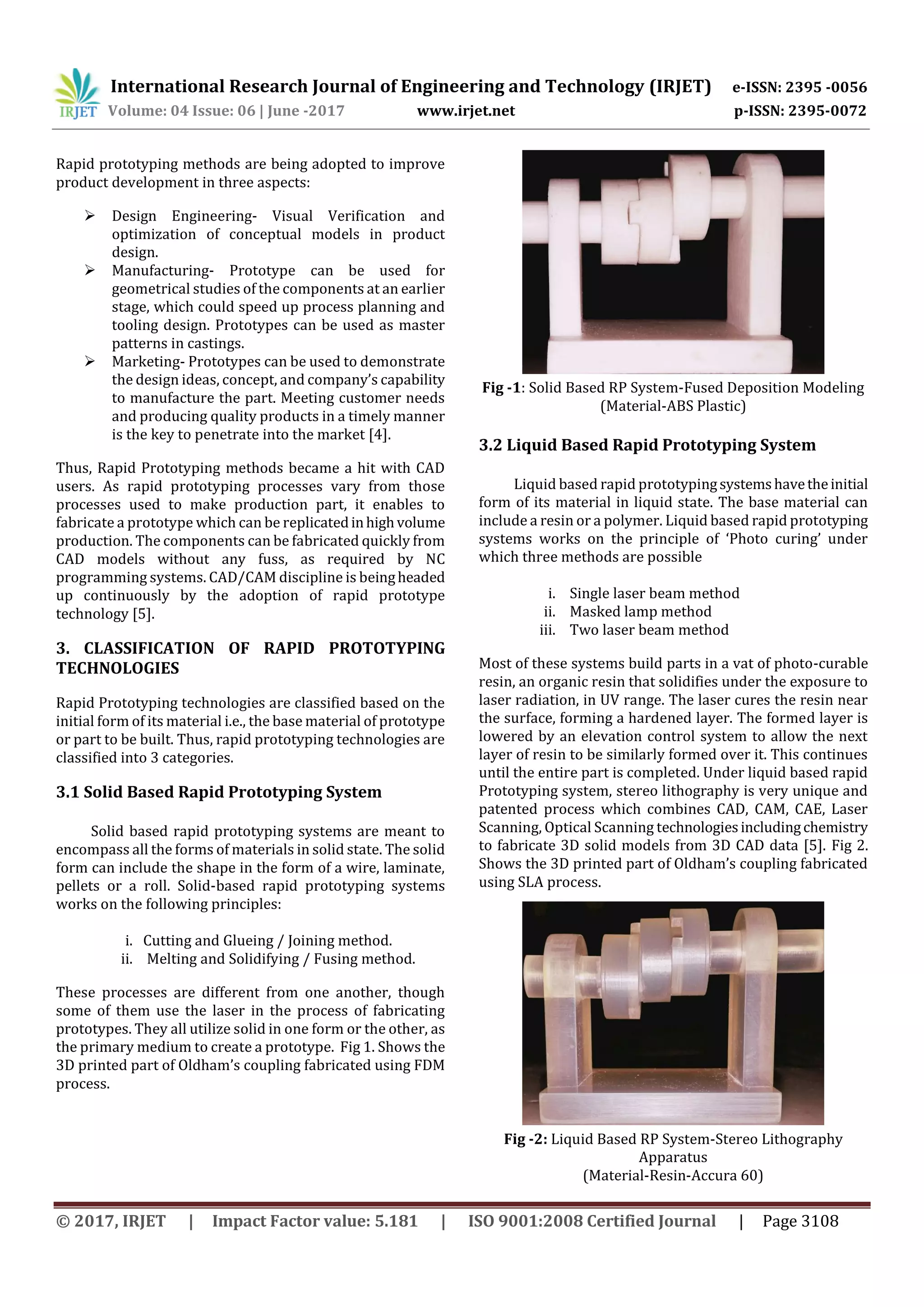 Rapid Prototyping Technology- Classification and Comparison | PDF