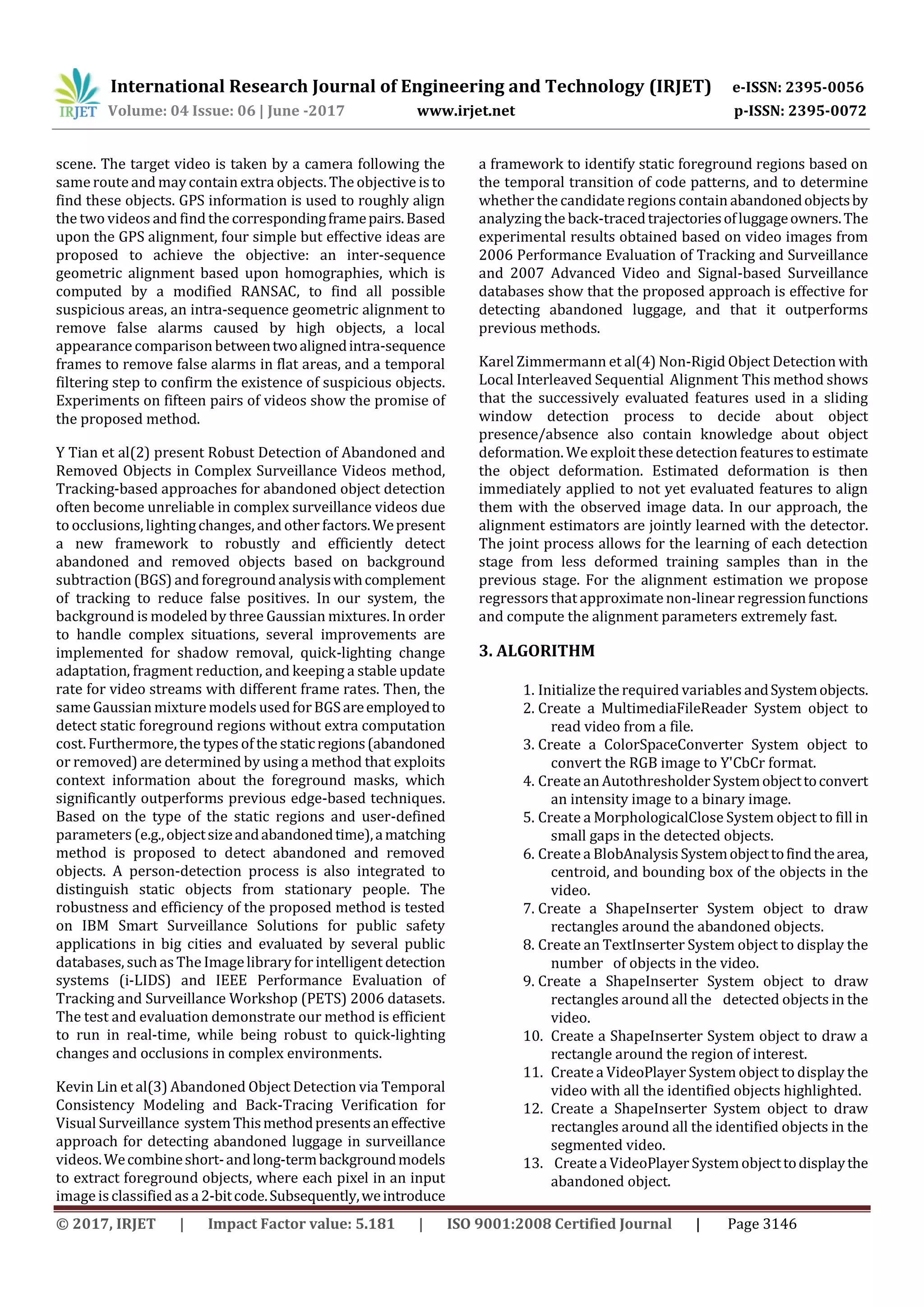 Abandoned Object Detection Based on Statistics for Labeled Regions | PDF