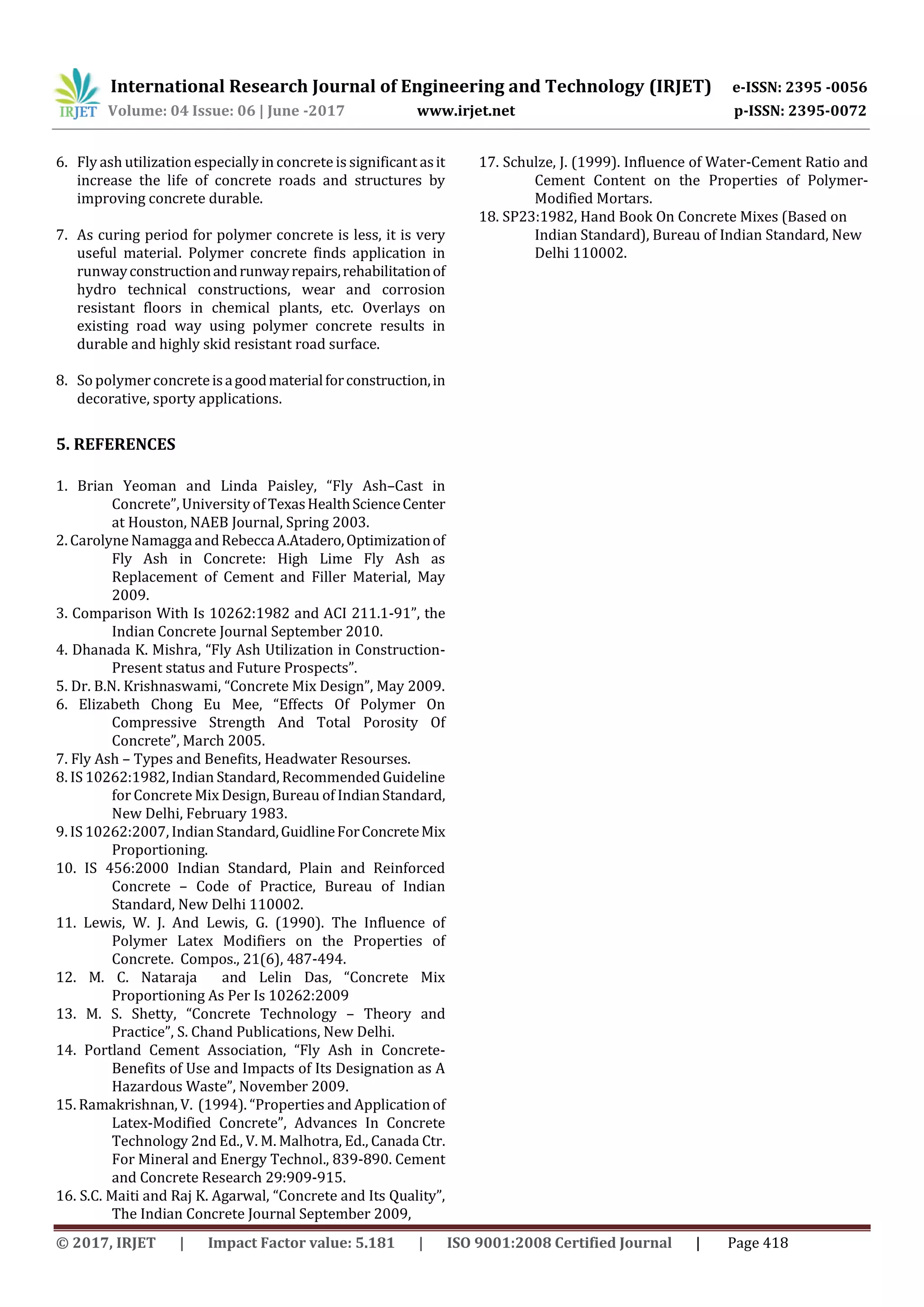 Effect of Fly Ash and Polymer on Compressive Strength of Concrete | PDF