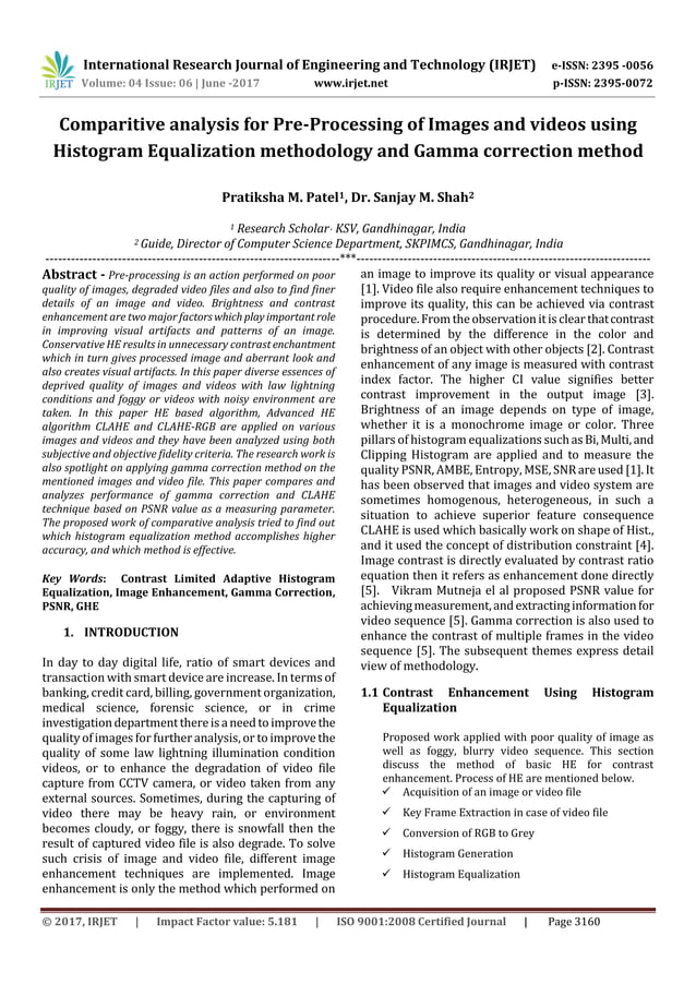 Comparitive Analysis for Pre-Processing of Images and Videos using Histogram Equalization ...