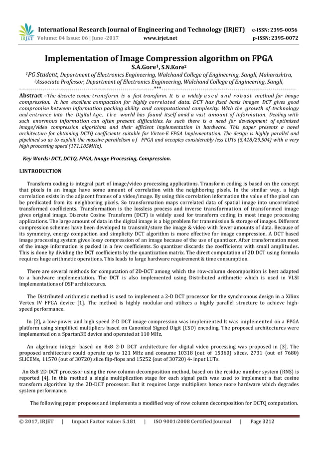 Iiirjet Implementation Of Image Compression Algorithm On Fpga Pdf 