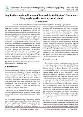 IRJET-Implications and Applications of Research in Architectural ...