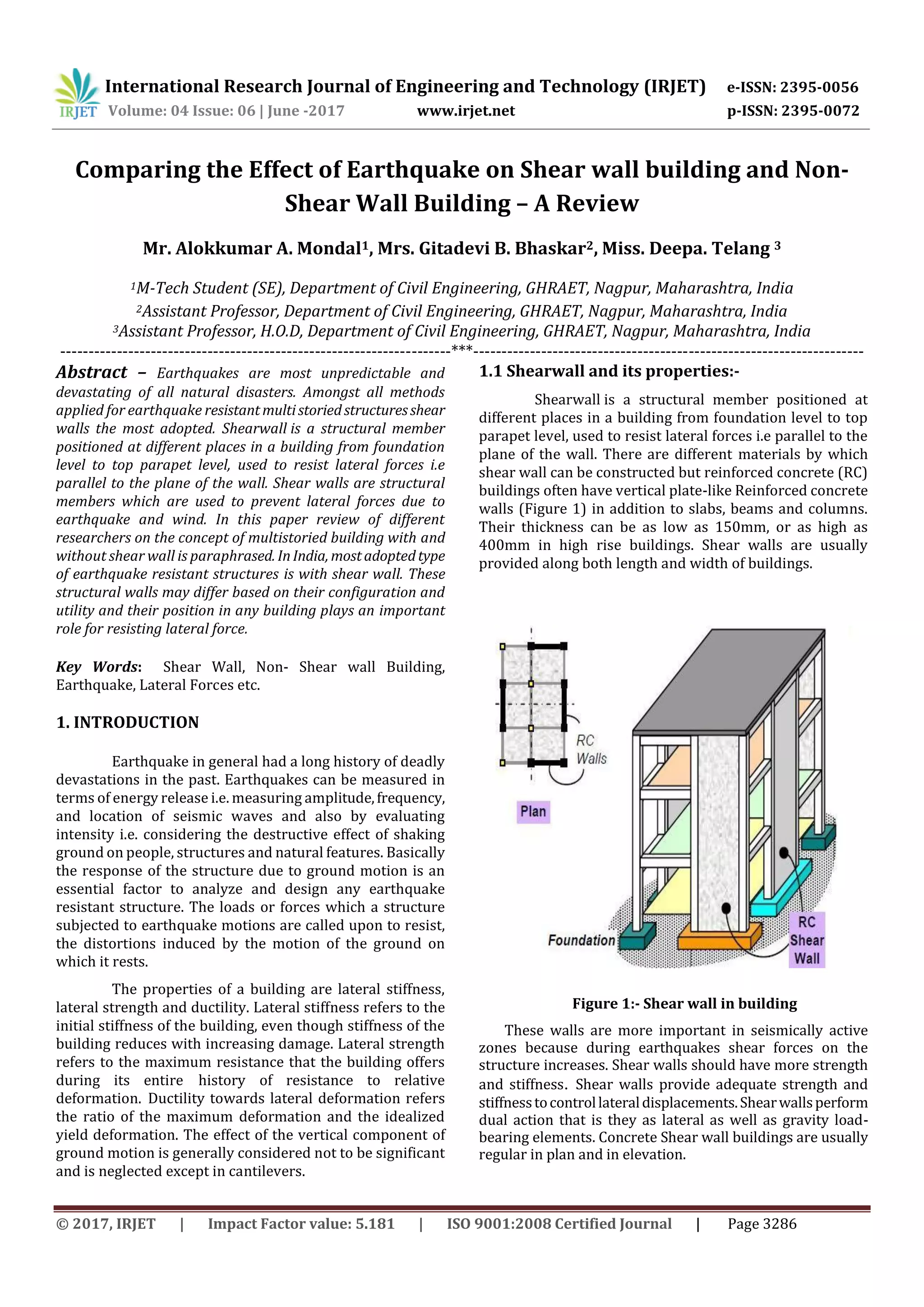 IRJET-Comparing the Effect of Earthquake on Shear wall building and Non-Shear Wall Building – A ...