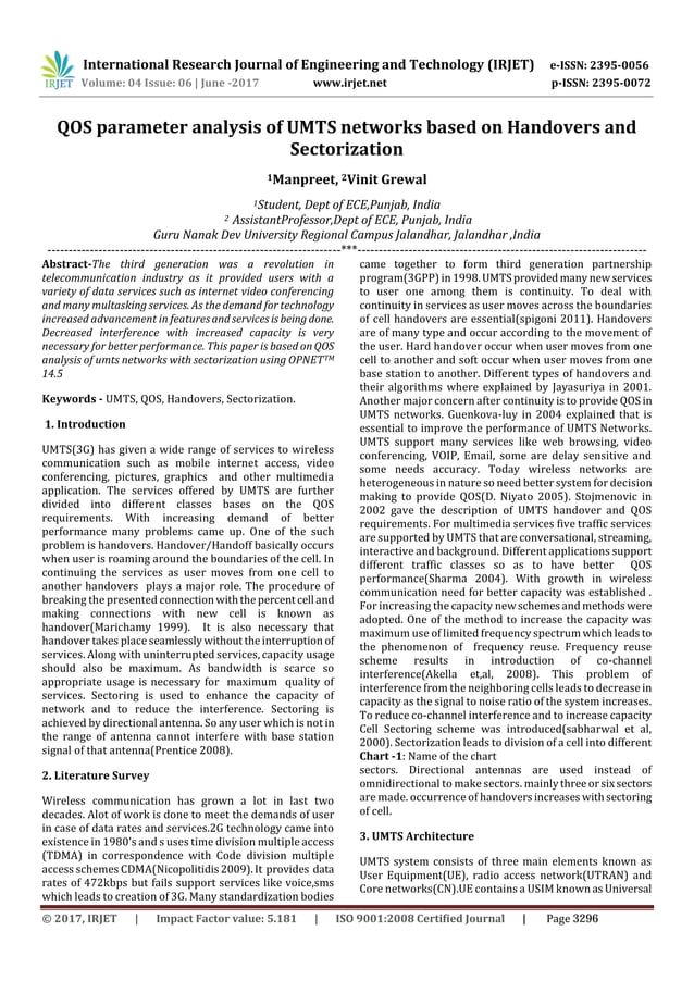 IRJET-QOS parameter analysis of UMTS networks based on Handovers and Sectorization | PDF