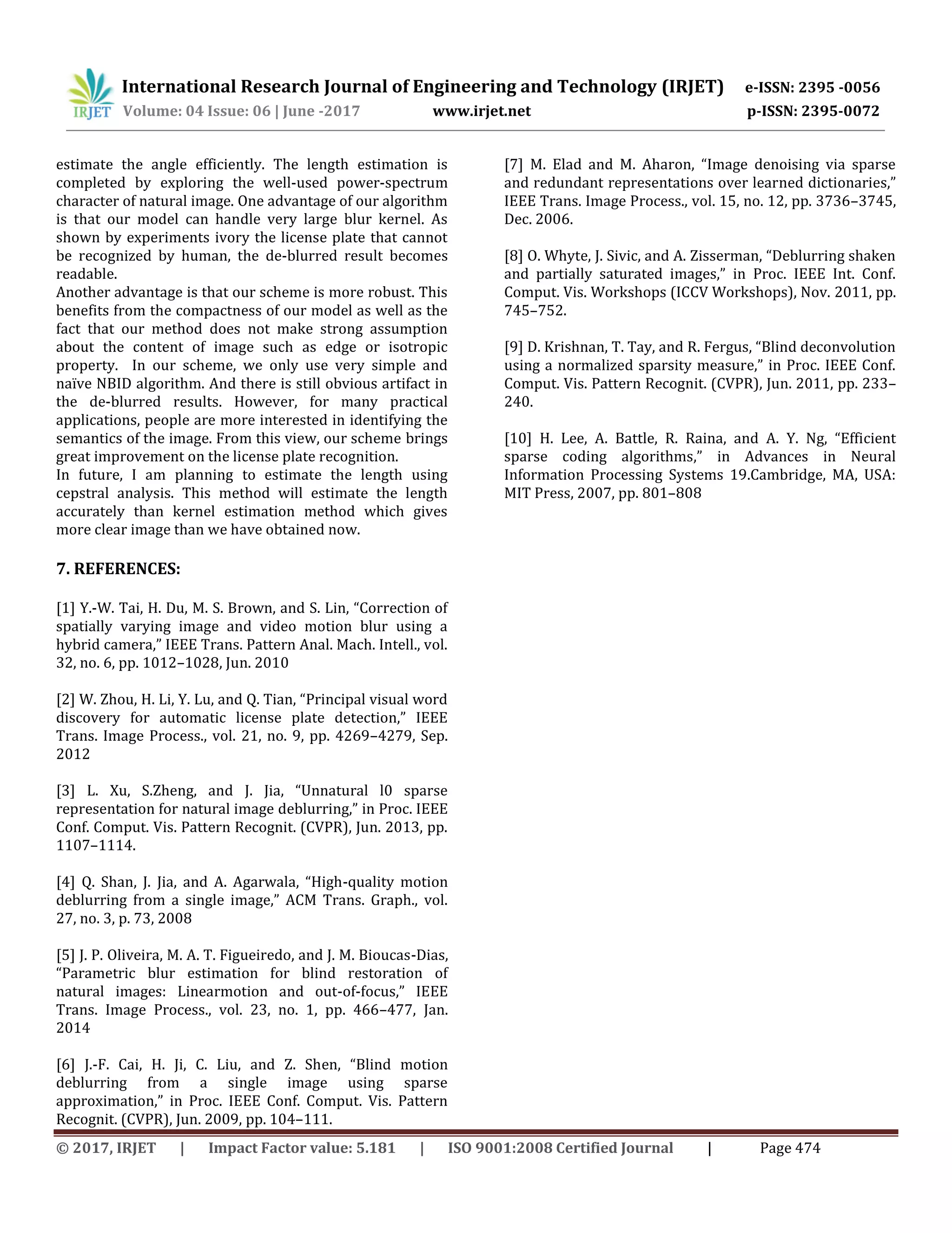 Deblurring Of License Plate Image Using Blur Kernel Estimation Pdf