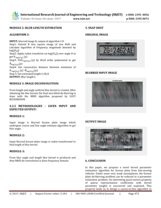 Deblurring of License Plate Image using Blur Kernel Estimation | PDF | Photo Editing Software ...