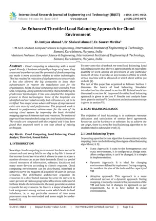 An Enhanced Throttled Load Balancing Approach for Cloud Environment | PDF