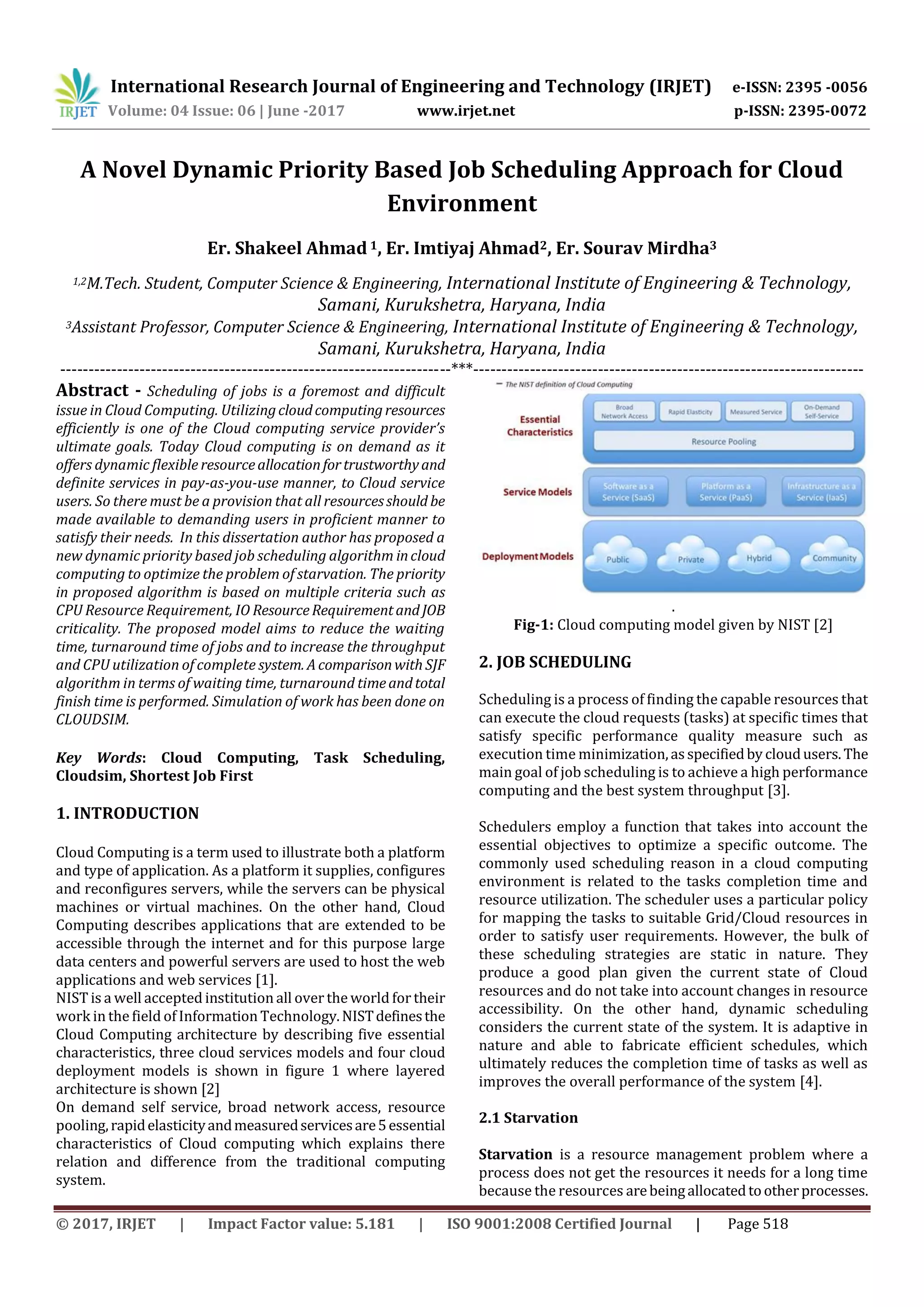 A Novel Dynamic Priority Based Job Scheduling Approach for Cloud Environment | PDF