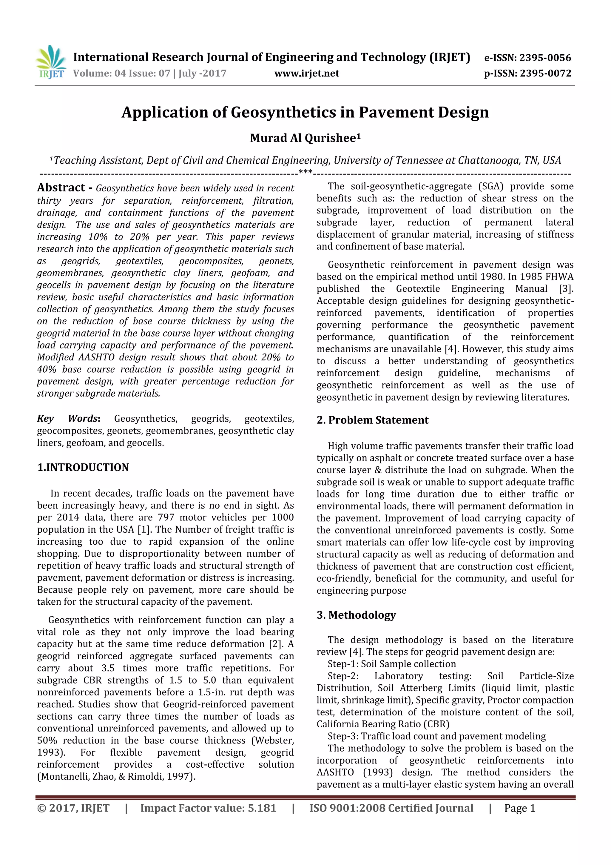 Application of Geosynthetics in Pavement Design | PDF