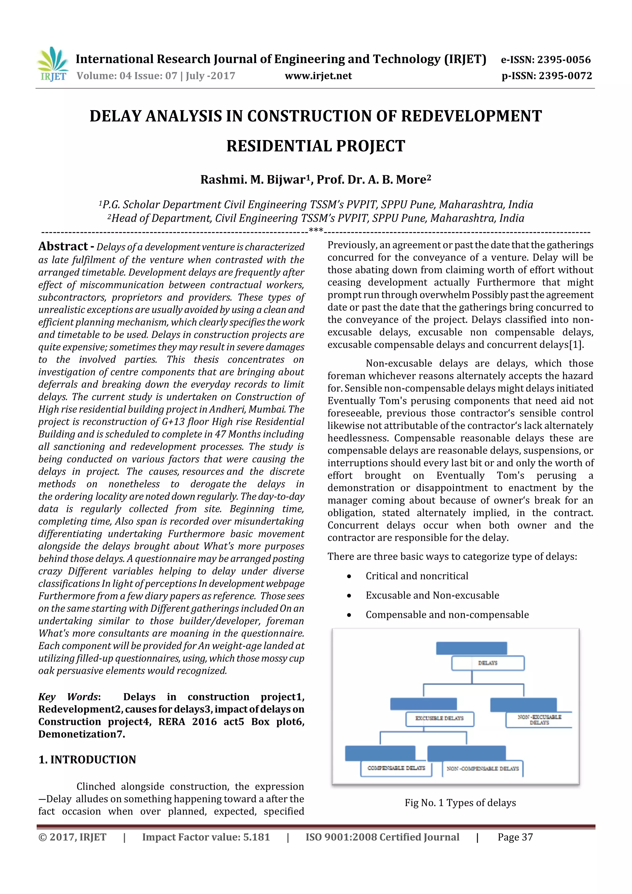 Delay Analysis in Construction of Redevelopment Residential Project | PDF