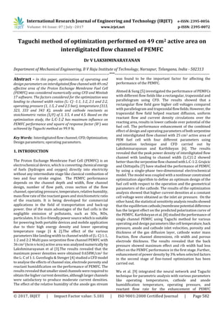 Taguchi Method of Optimization Performed on 49 cm2 Active Area on Interdigitated Flow Channel of ...