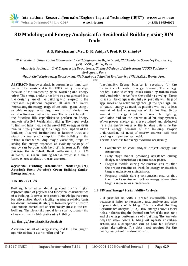 3D Modeling and Energy Analysis of a Residential Building using BIM ...