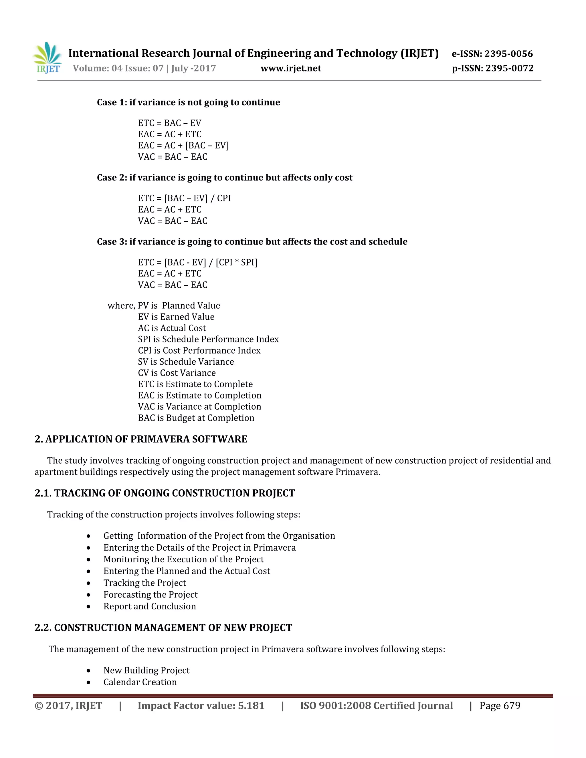 Tracking and Management of Construction Projects using Primavera | PDF