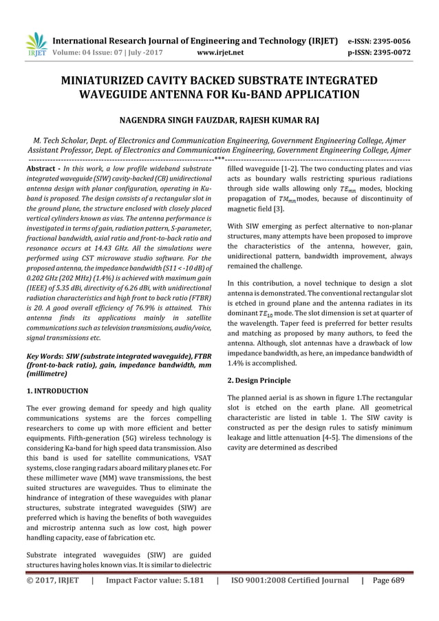 Miniaturized Cavity Backed Substrate Integrated Waveguide Antenna For