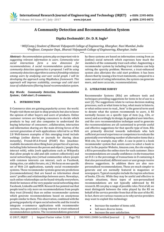 A Community Detection and Recommendation System | PDF