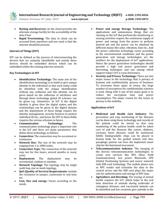 Control on Remote Sensing Network using Cloud Computing Services | PDF | Internet of Things ...