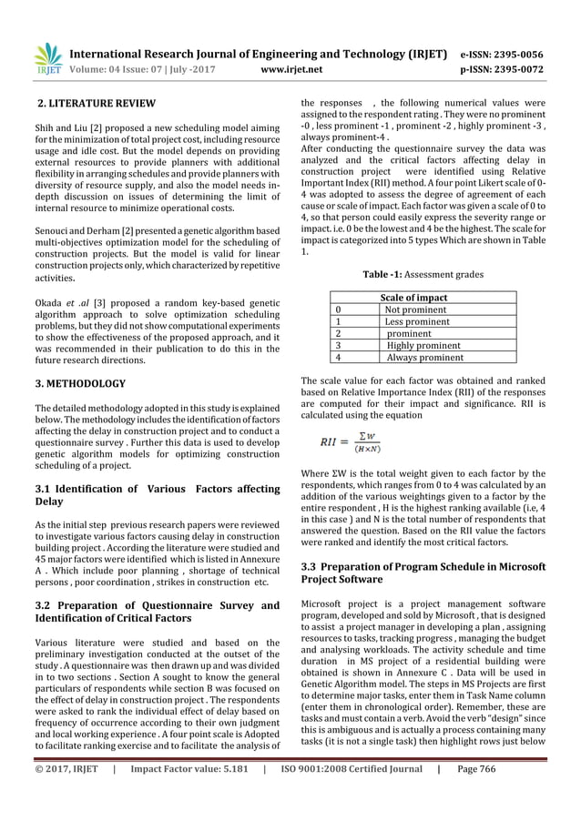 Planning And Optimization Of Resource Constrained Project Scheduling By