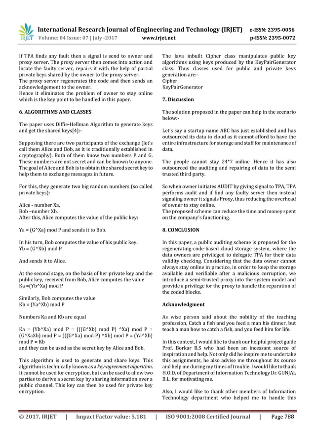 Public Auditing For Regenerating Code Based Cloud Storage Pdf