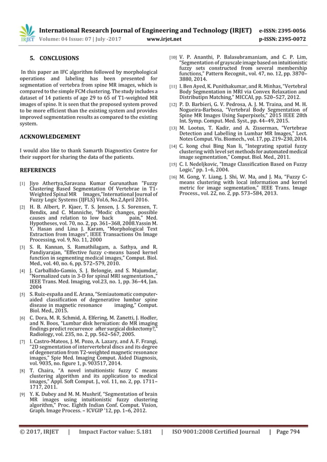 Intuitionistic Fuzzy Clustering Based Segmentation of Spine MR Images | PDF
