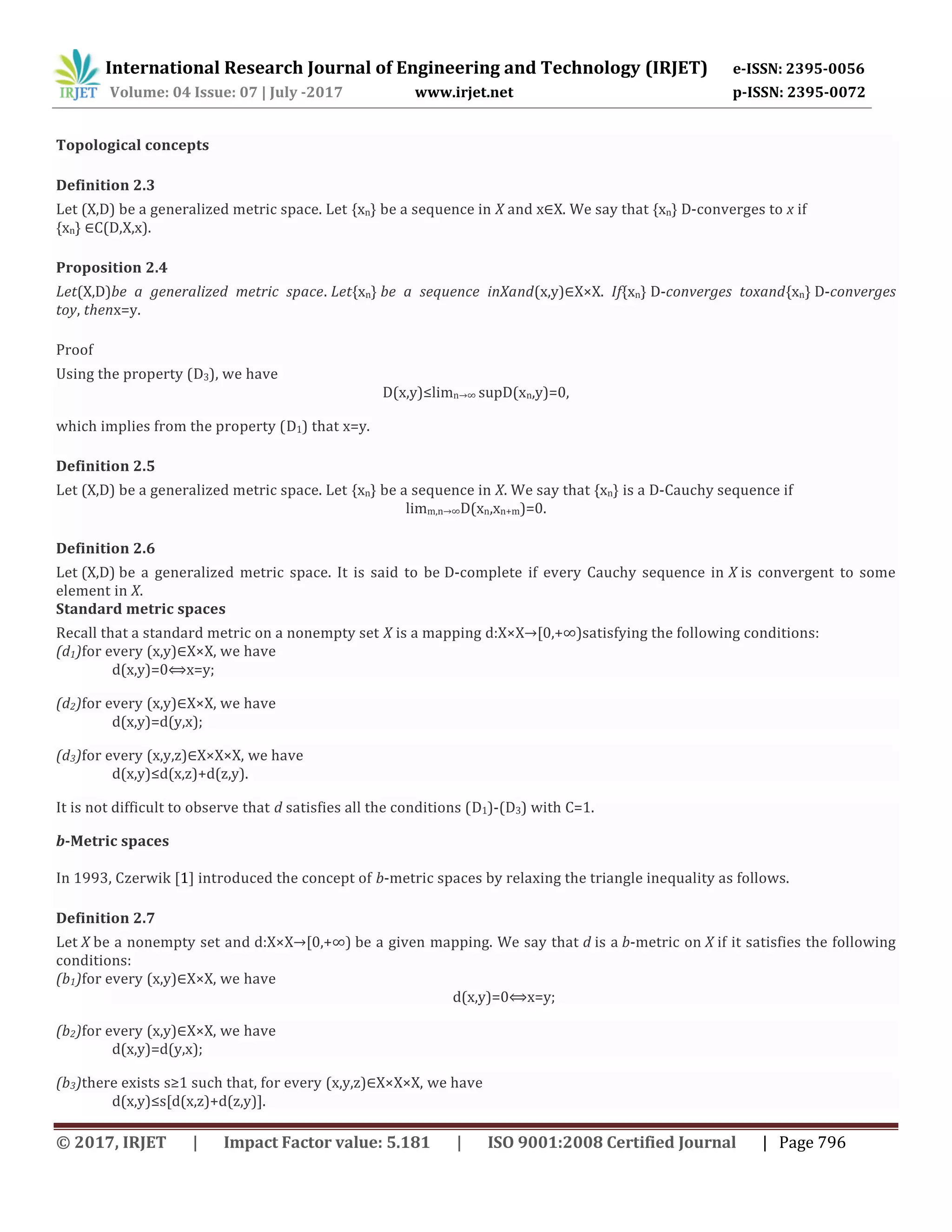 A Generalized Metric Space and Related Fixed Point Theorems | PDF