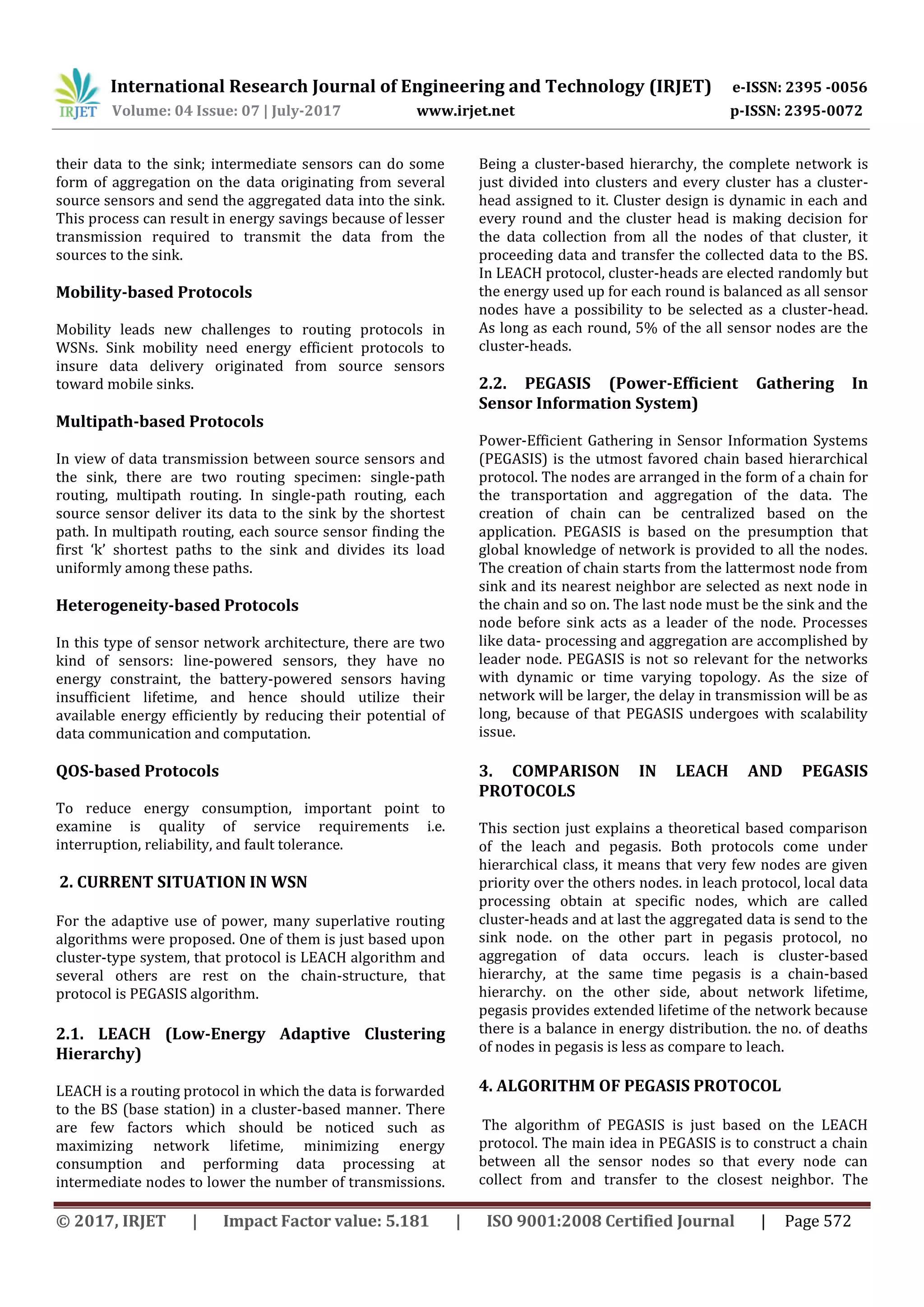 Energy Efficient PEGASIS Routing Protocol in Wireless Sensor Network | PDF | Internet of Things ...