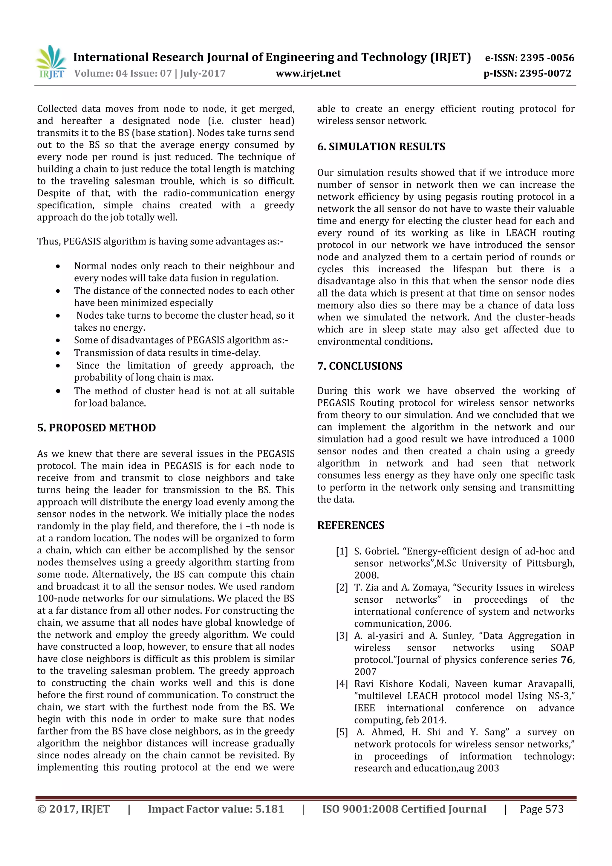 Energy Efficient PEGASIS Routing Protocol in Wireless Sensor Network | PDF | Internet of Things ...