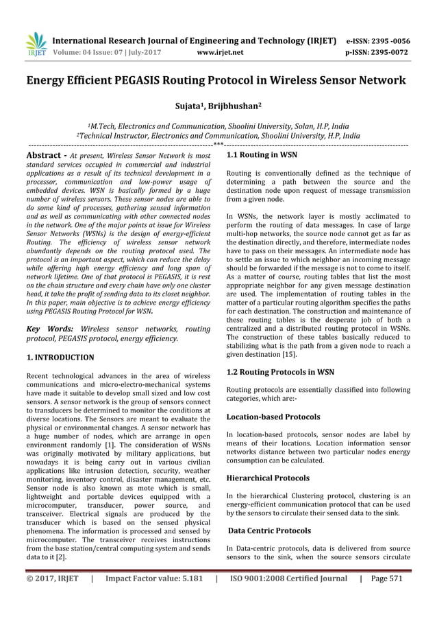 Energy Efficient PEGASIS Routing Protocol in Wireless Sensor Network | PDF | Internet of Things ...