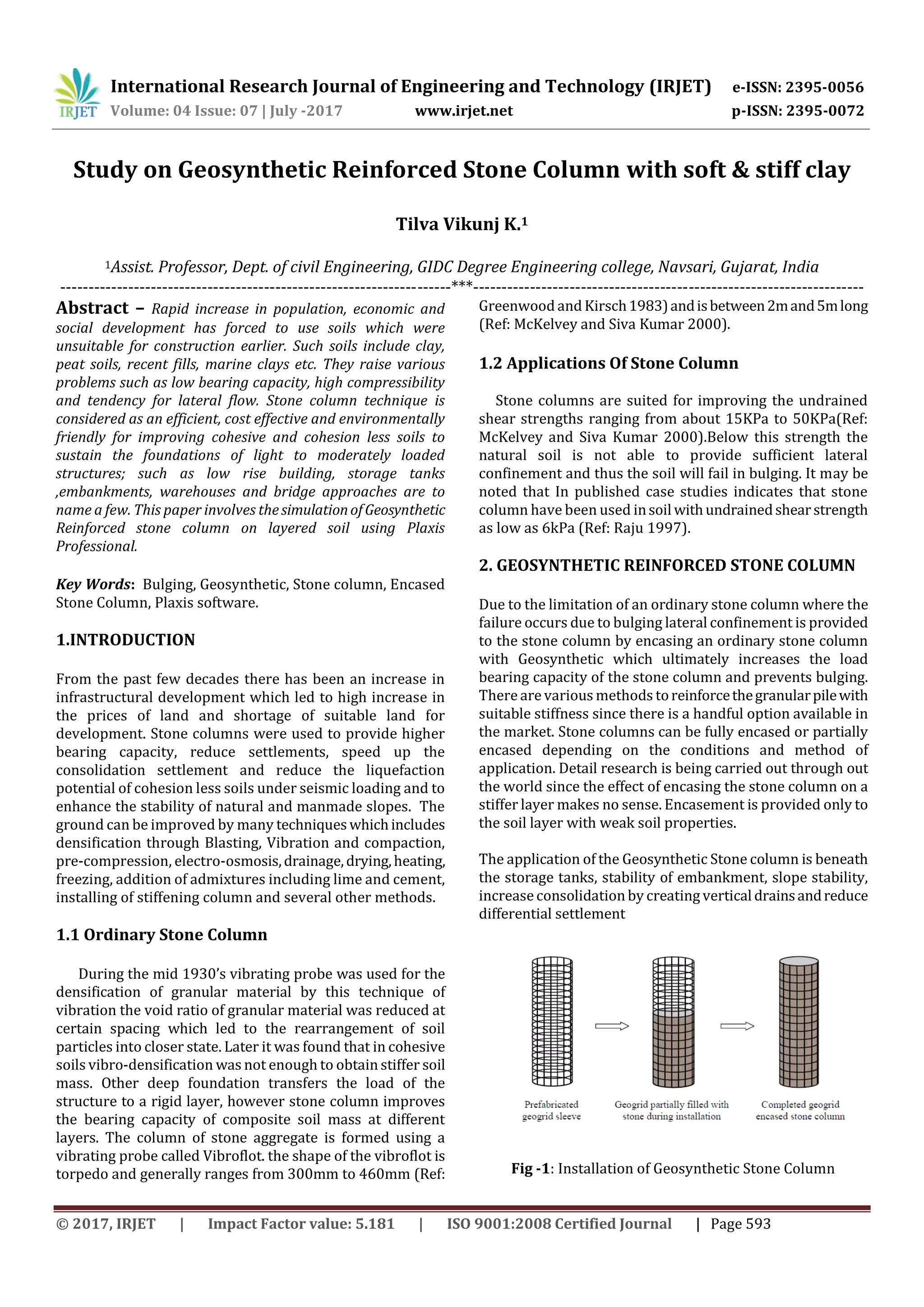 Study on Geosynthetic Reinforced Stone Column with Soft & Stiff Clay | PDF