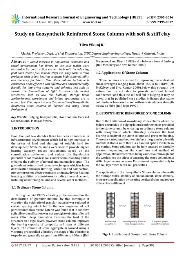 Study on Geosynthetic Reinforced Stone Column with Soft & Stiff Clay | PDF
