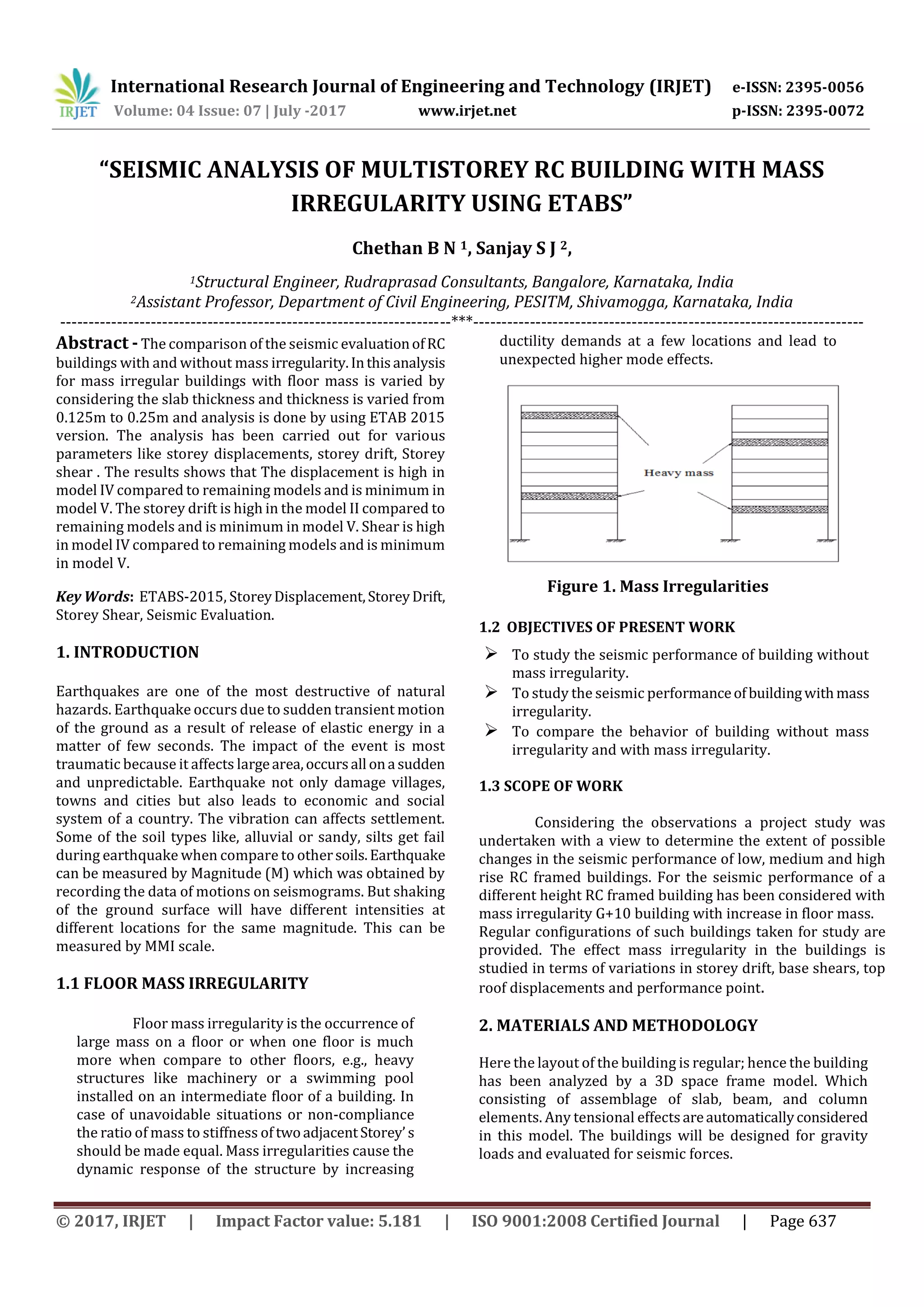 Seismic Analysis Of Multistorey Rc Building With Mass Irregularity Using Etabs Pdf