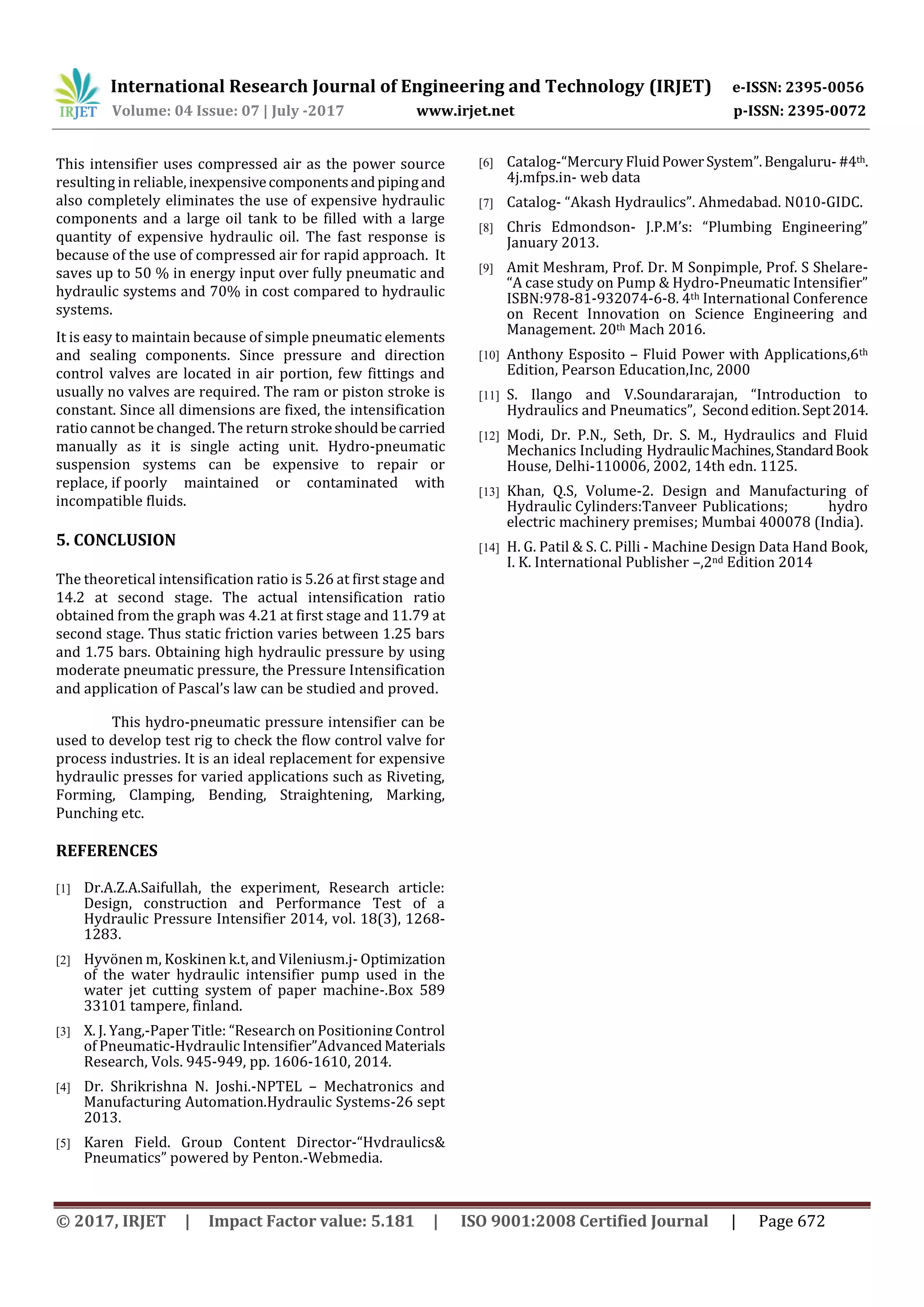 Dual Stage Hydropneumatic Pressure Intensifier | PDF