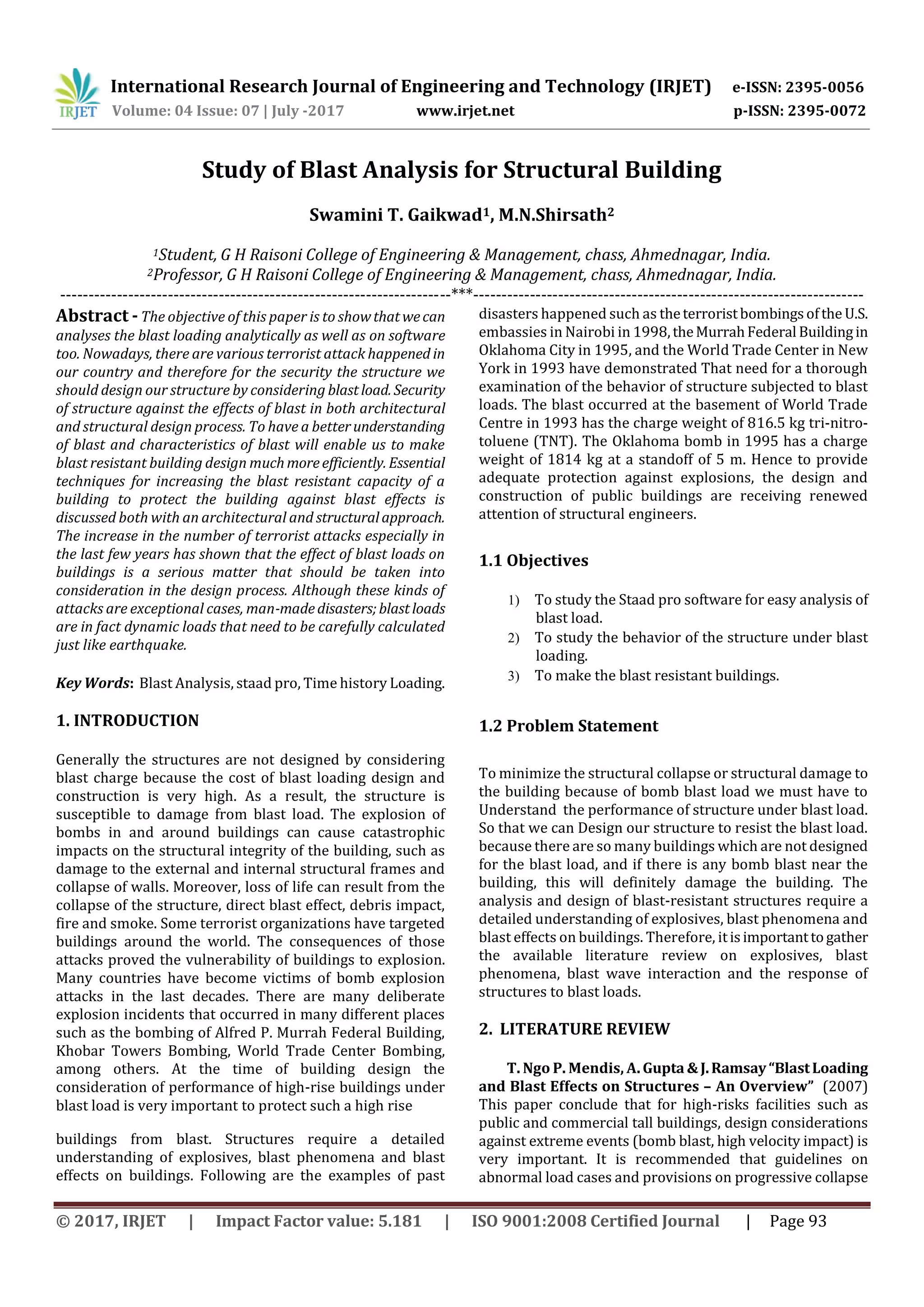 Study of Blast Analysis for Structural Building | PDF