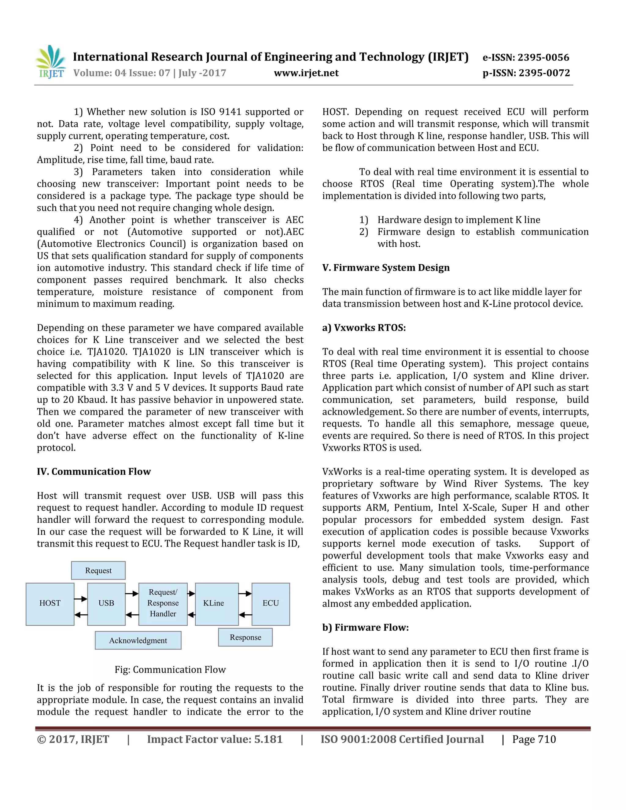 Implementation and Validation of K Line (ISO 9141) Protocol for Diagnostic Application | PDF