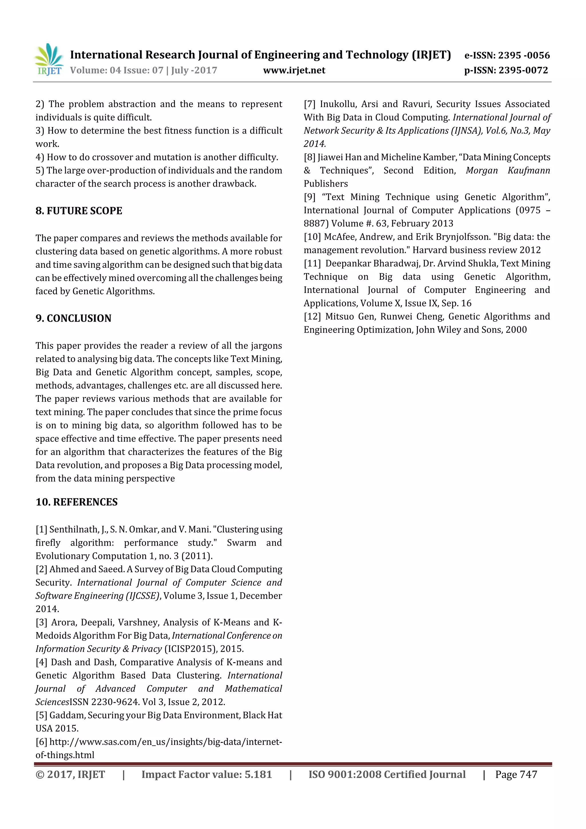 Mining Big Data Using Genetic Algorithm Pdf