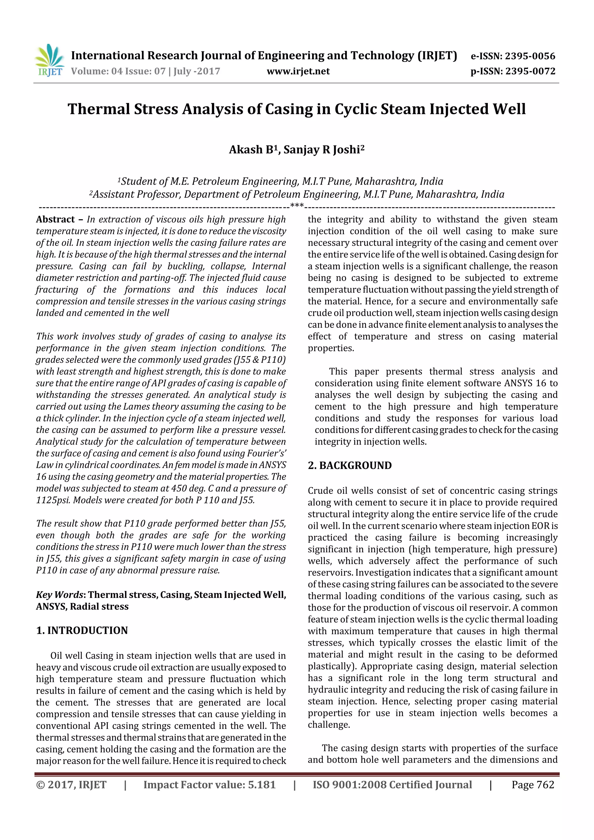 Thermal Stress Analysis of Casing in Cyclic Steam Injected Well | PDF