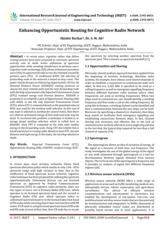 Enhancing Opportunistic Routing for Cognitive Radio Network | PDF