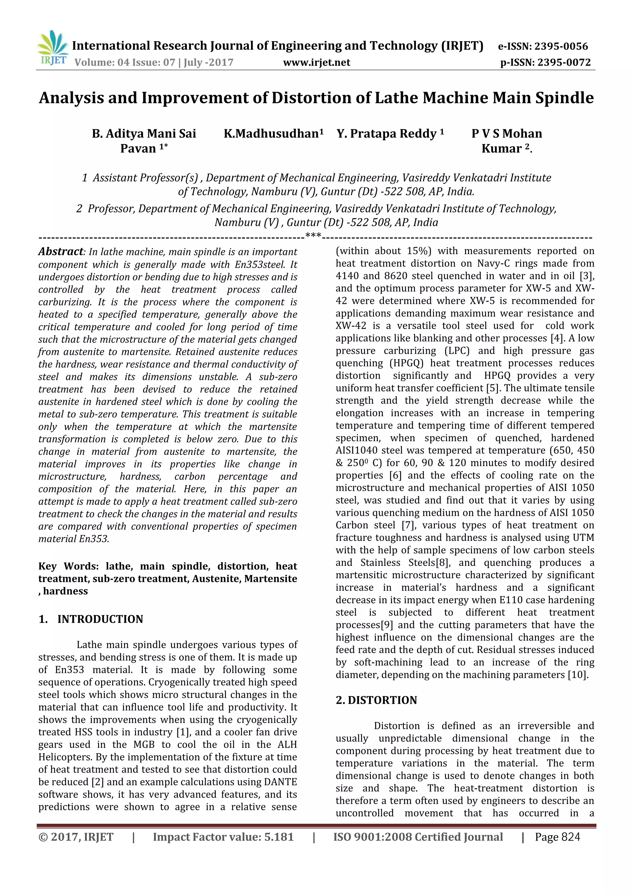 Analysis and Improvement of Distortion of Lathe Machine Main Spindle | PDF